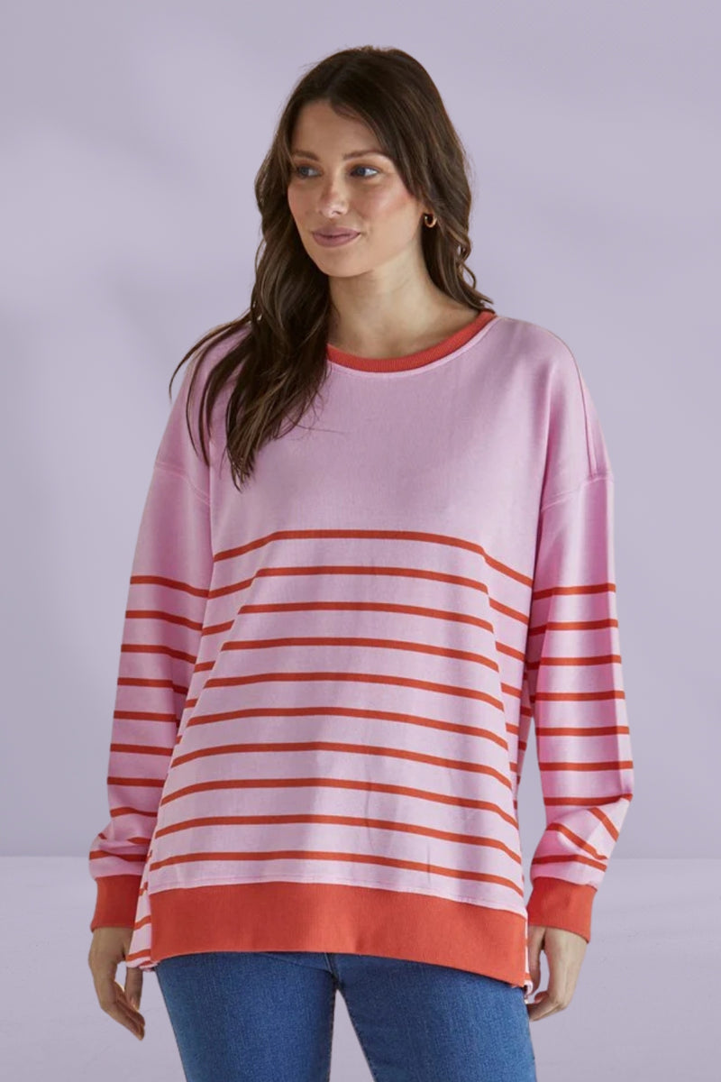 Betty Basics Easy Crew Sweat Pink Orange Stripe Betty Basics – Boxhill