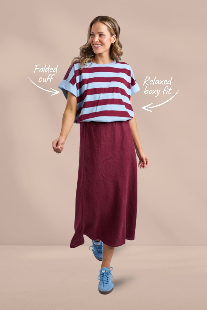 Elm Mckinley Tee Plum And Blue Stripe Elm – Boxhill