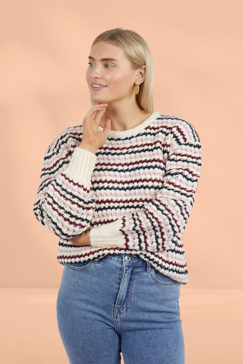 Elm Sara Stripe Knit White Wine Heather Elm – Boxhill