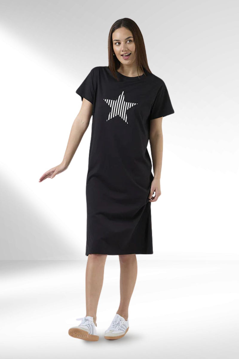Stella and Gemma Maxie Black and White Stripe Star T-Shirt Dress Black ...